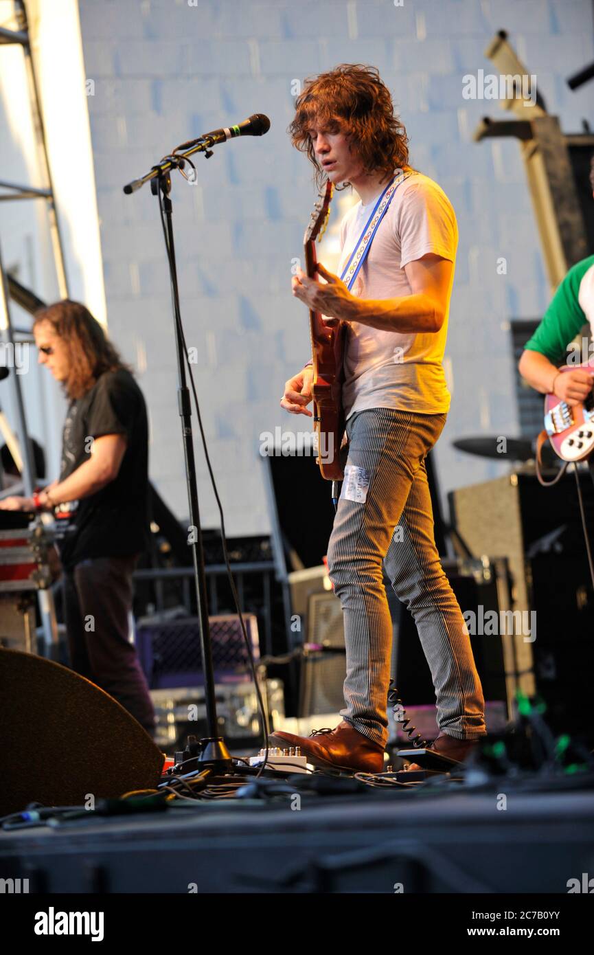 Andrew VanWyngarden of MGMT performing at the 2008 San Diego Street ...