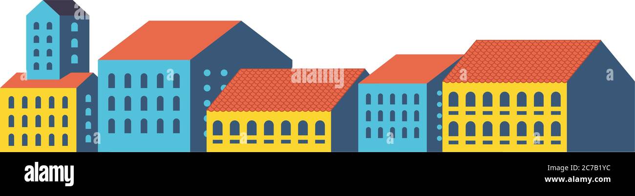 Yellow blue and orange city buildings design, Abstract geometric ...