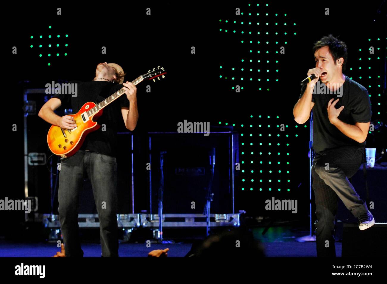 (L-R) Dan Estrin and Doug Robb of Hoobastank perform at the Wiltern in ...