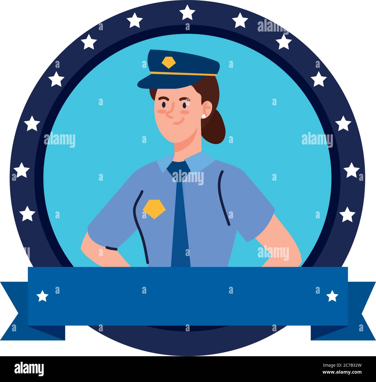 police woman worker in seal stamp and ribbon vector design Stock Vector ...