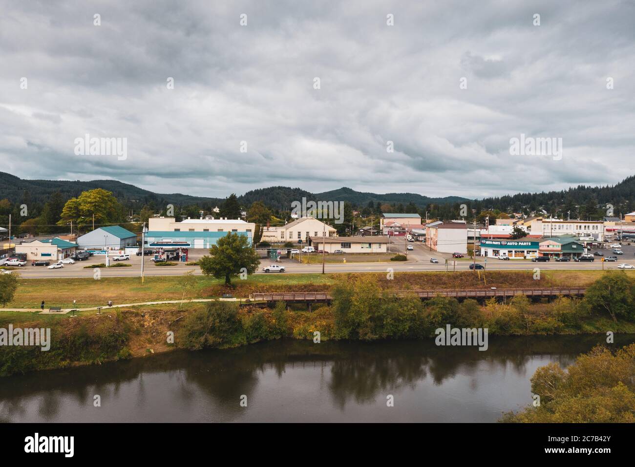 Small town of Coquille and river, Oregon Stock Photo - Alamy