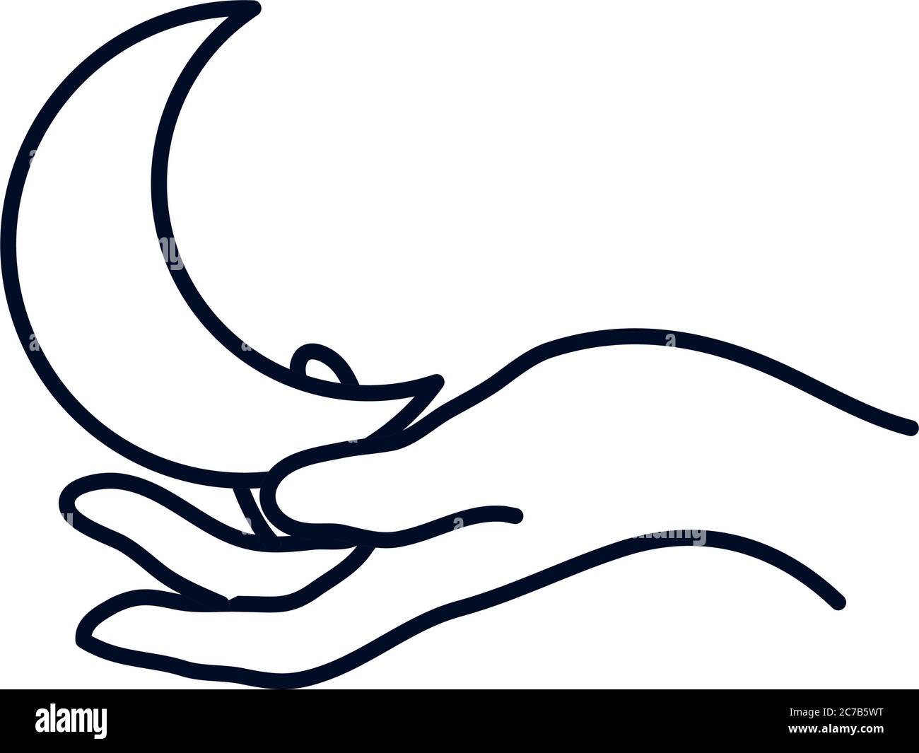 hand holding a moon icon over white background, line style, vector ...
