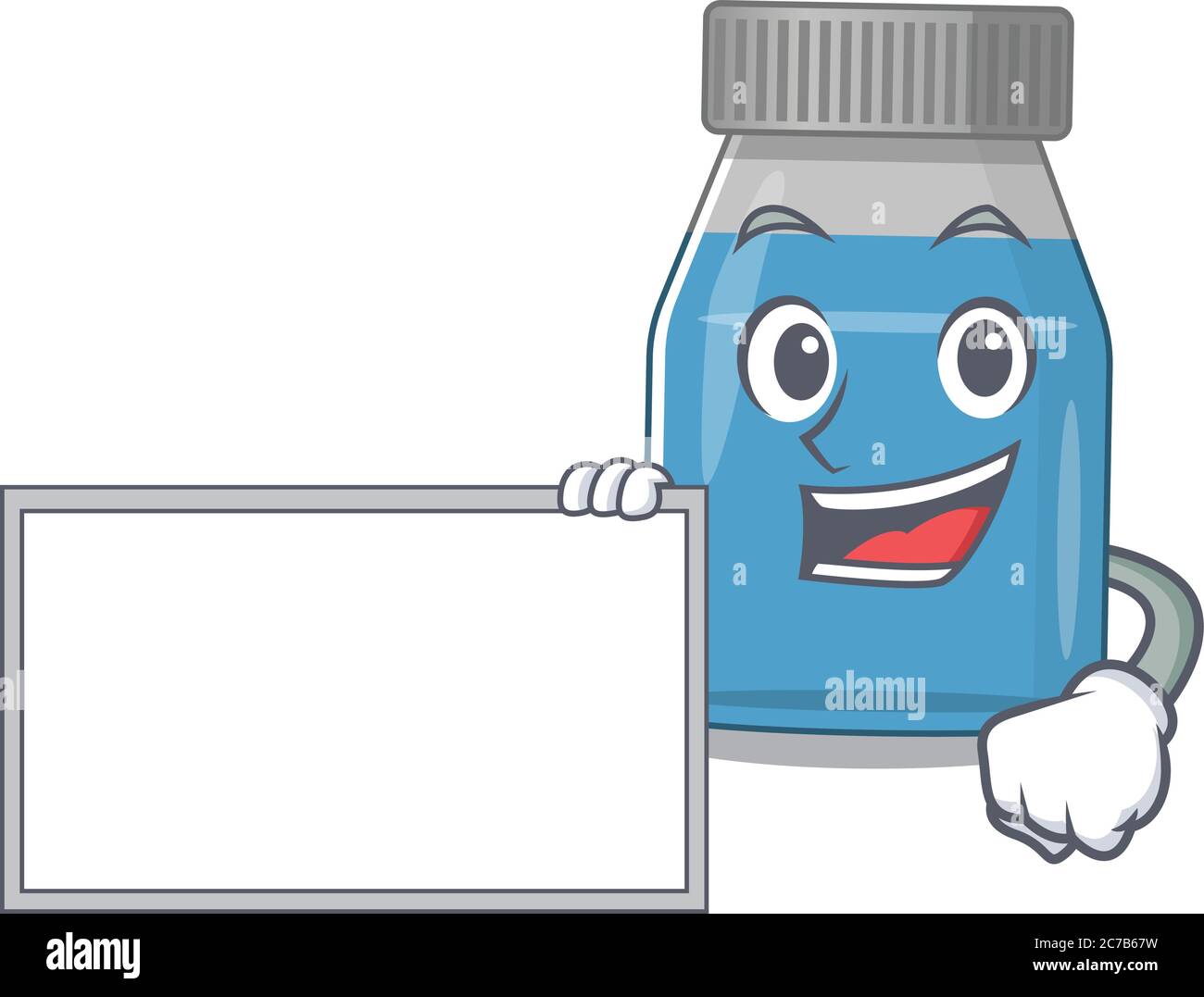 Cartoon character style of syrup medicine holding a white board Stock ...