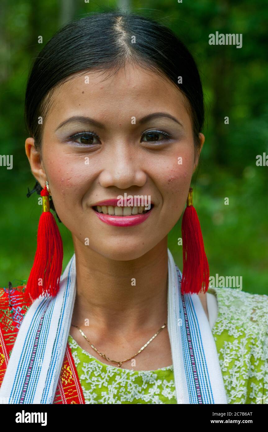 Portrait of a Cham woman in traditional dress in My Son near the city ...