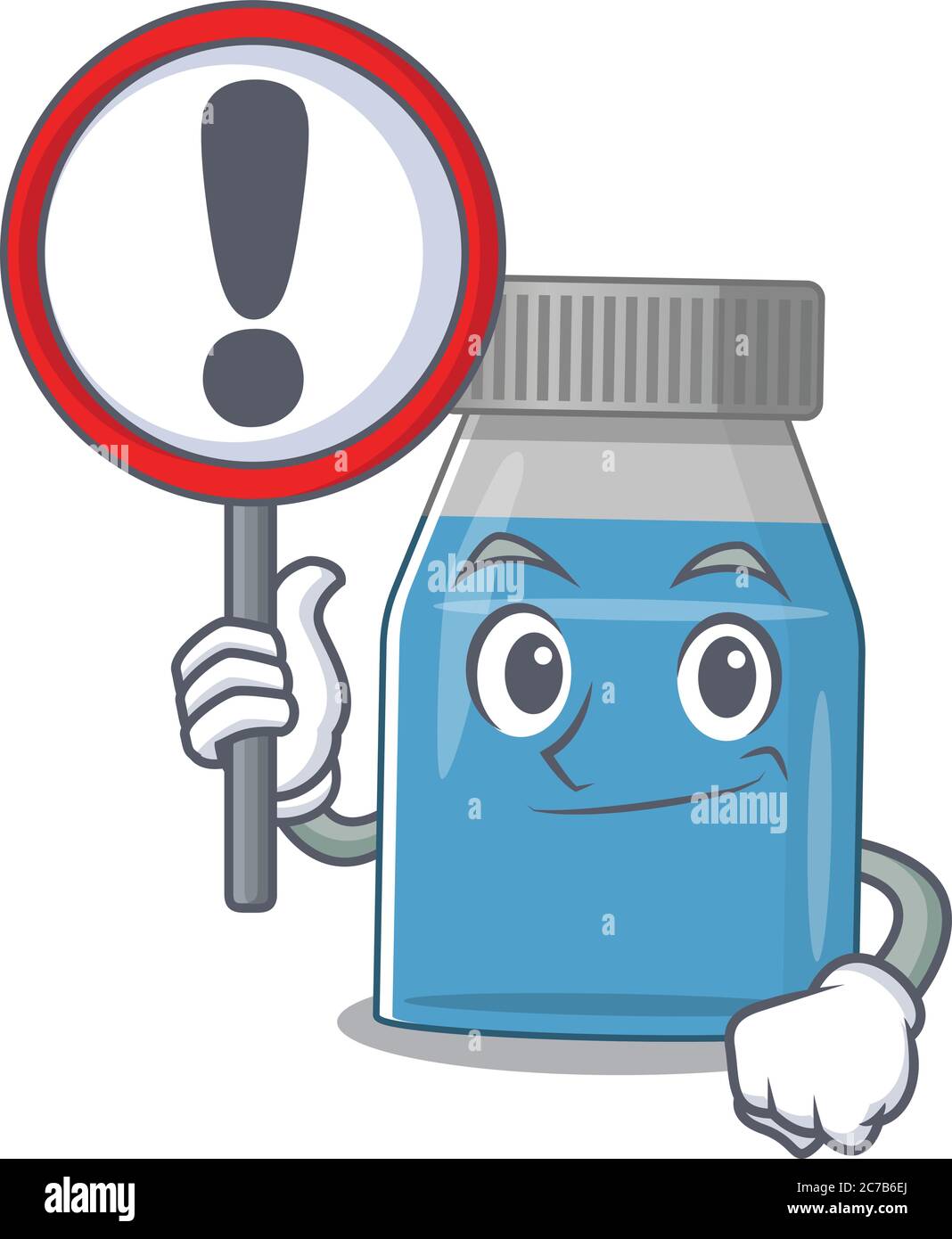 A cartoon icon of syrup medicine with a exclamation sign board Stock ...