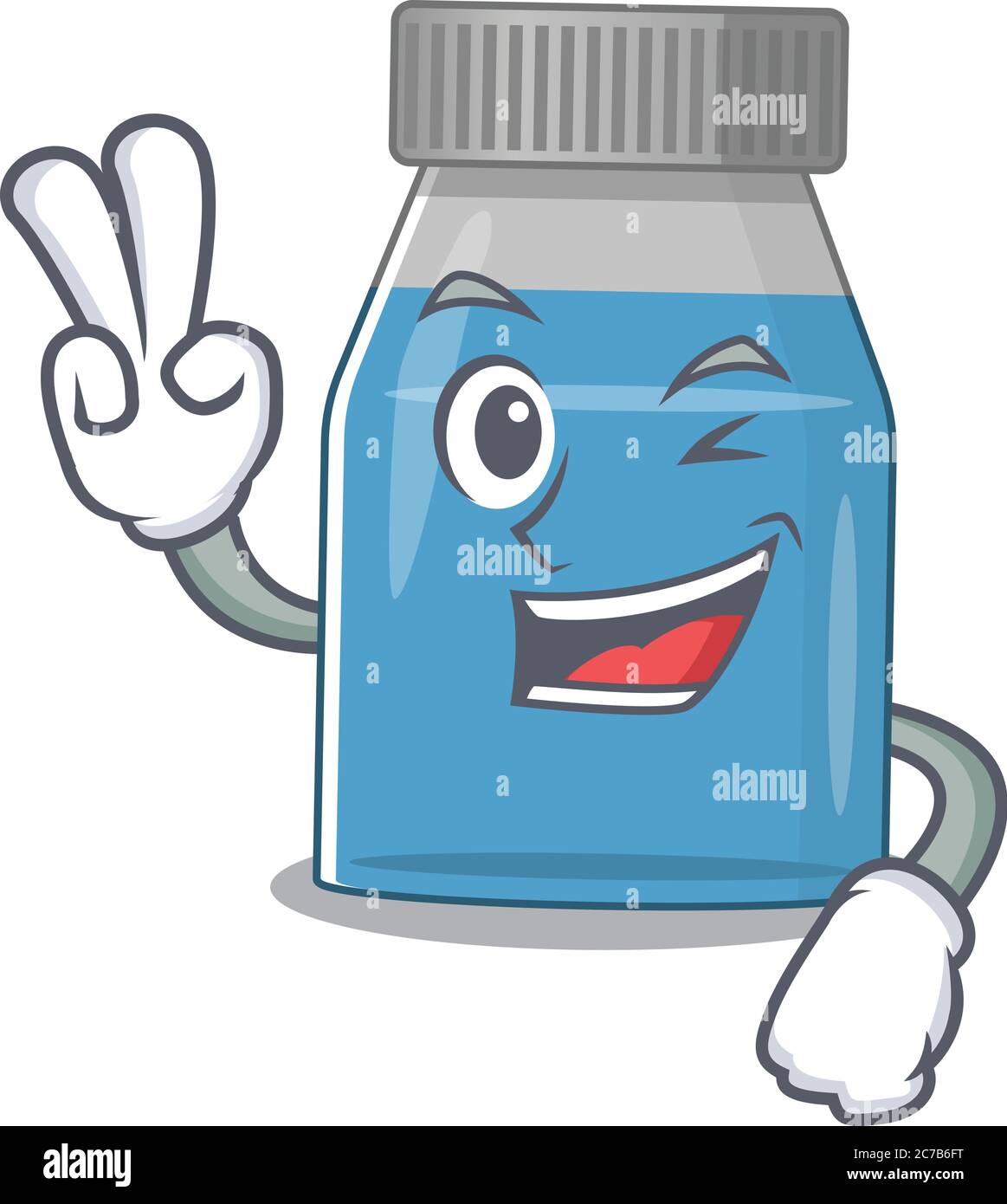 A joyful syrup medicine cartoon mascot style show two fingers pose ...