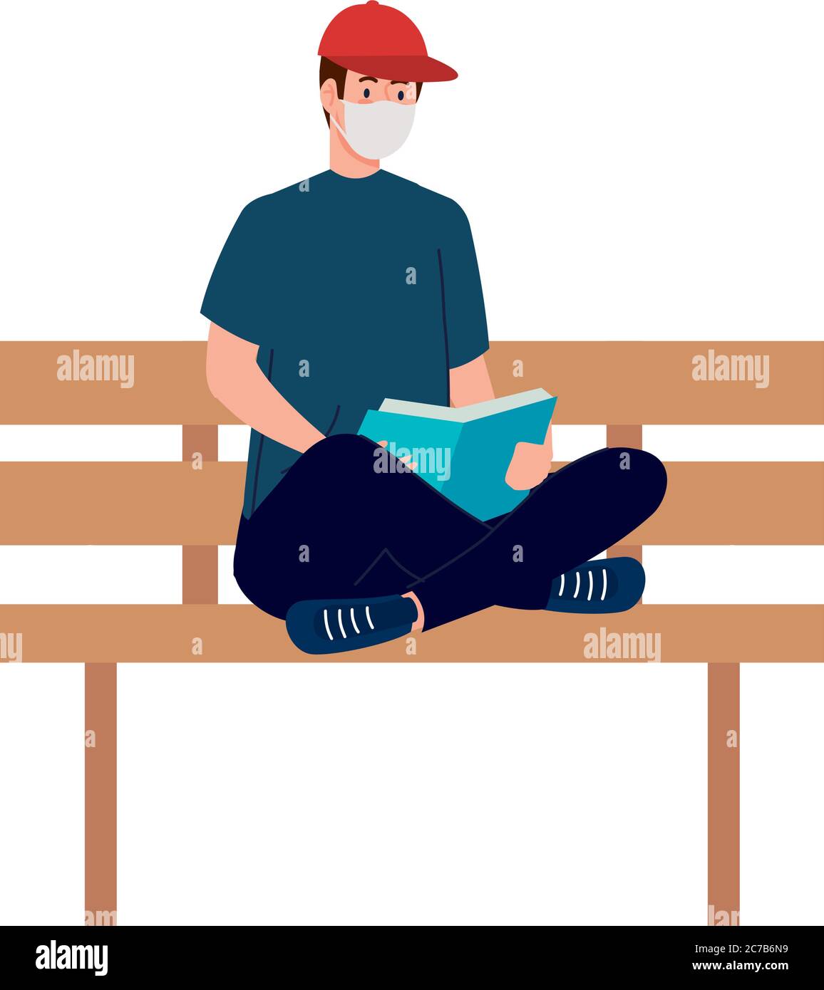 man with mask reading a book on bench vector design Stock Vector Image ...