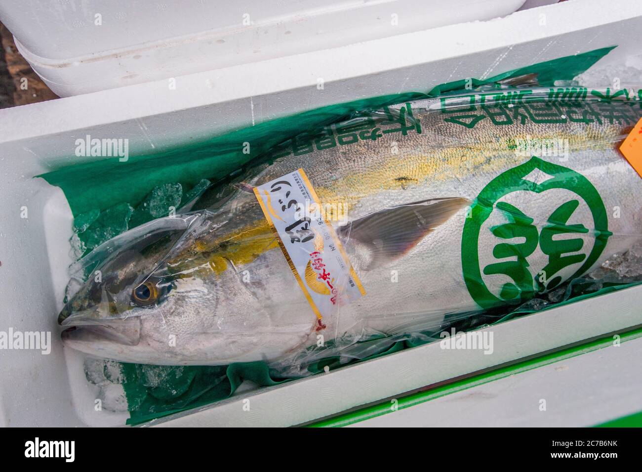 A fresh fish is ready to be shipped from the Tsukiji Fish Market in ...