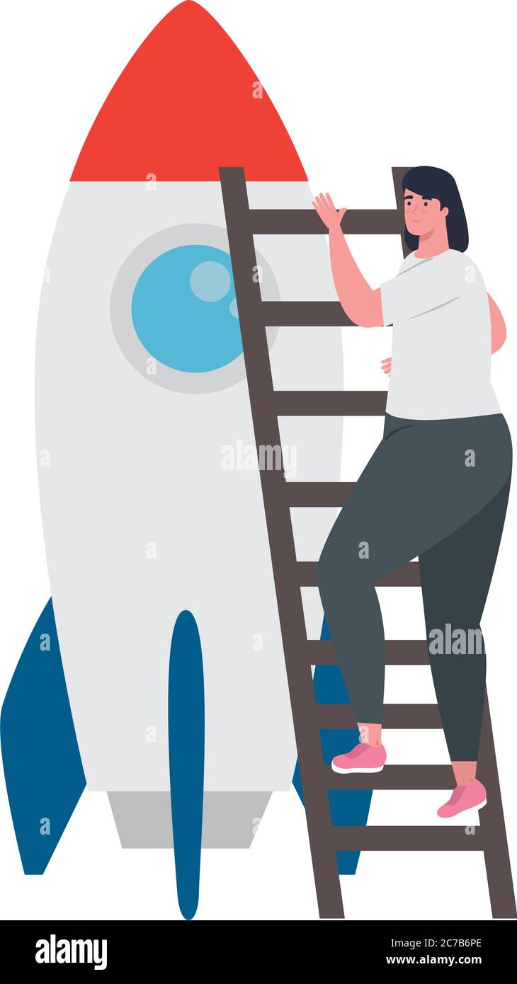 woman with start up rocket at ladder vector design Stock Vector Image ...
