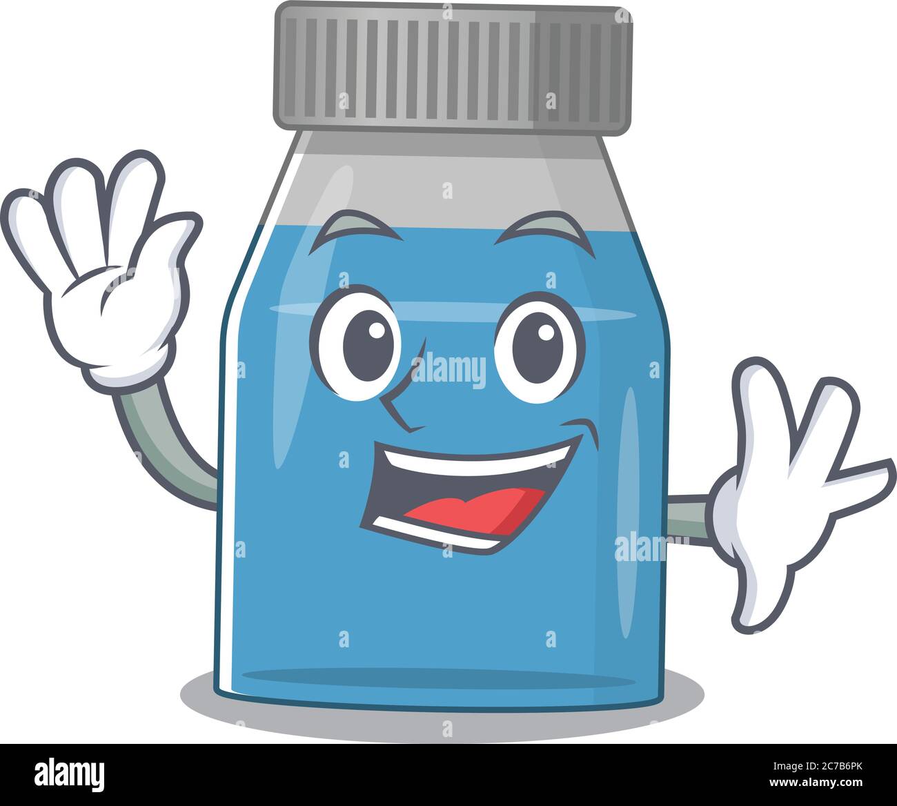 A charismatic syrup medicine mascot design concept smiling and waving ...