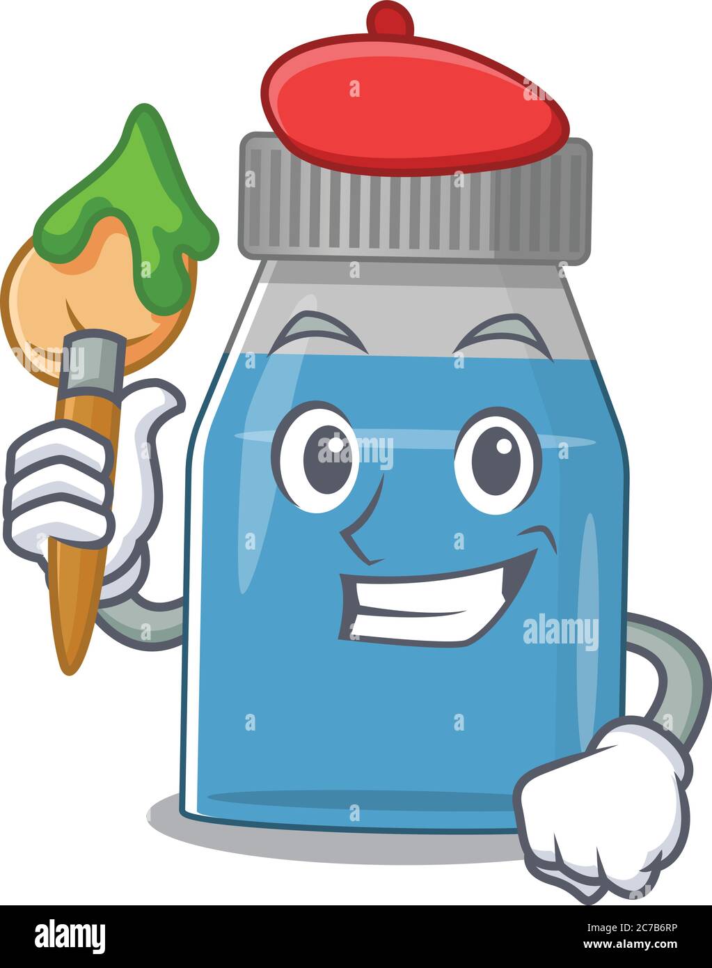 Syrup medicine artist cartoon picture style paint a landscape using a ...