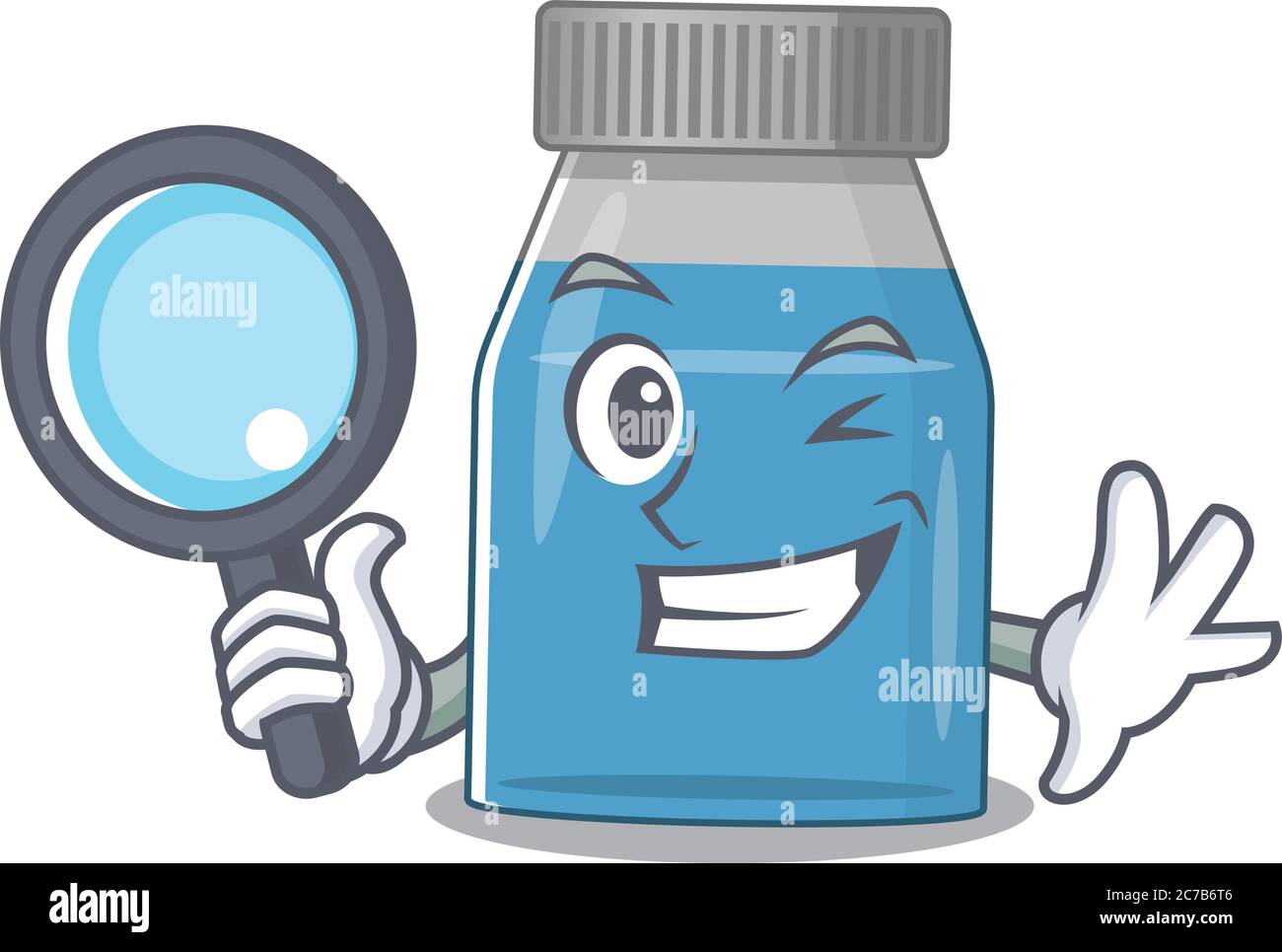 cartoon mascot design of syrup medicine super Detective breaking the ...