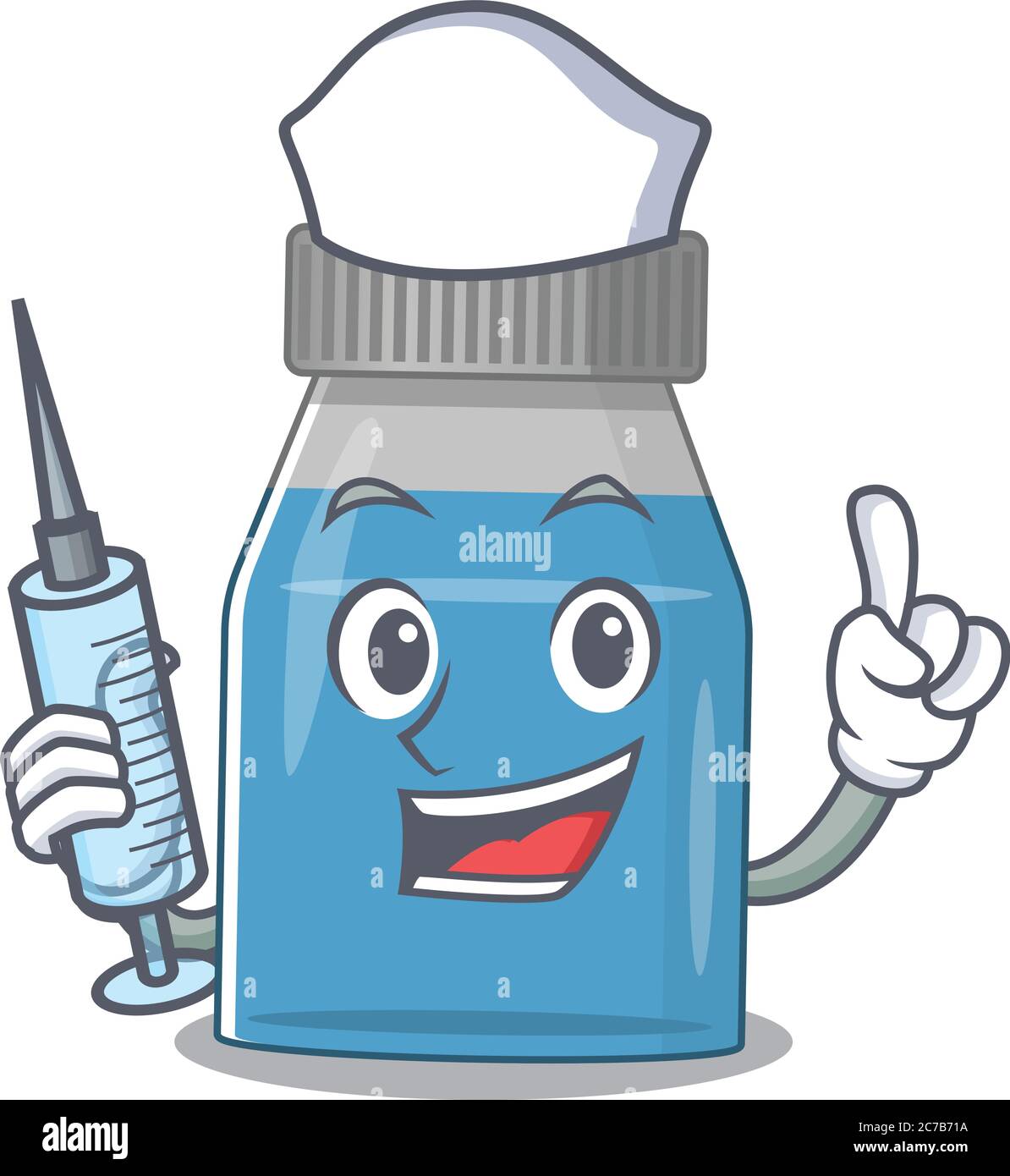 A dedicate syrup medicine nurse mascot design with a syringe Stock ...