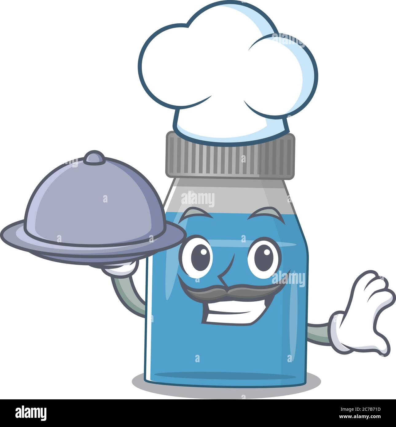 mascot character style of syrup medicine chef serving dinner on tray ...