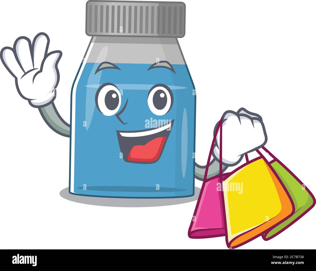 Syrup medicine wealthy cartoon character concept with shopping bags ...