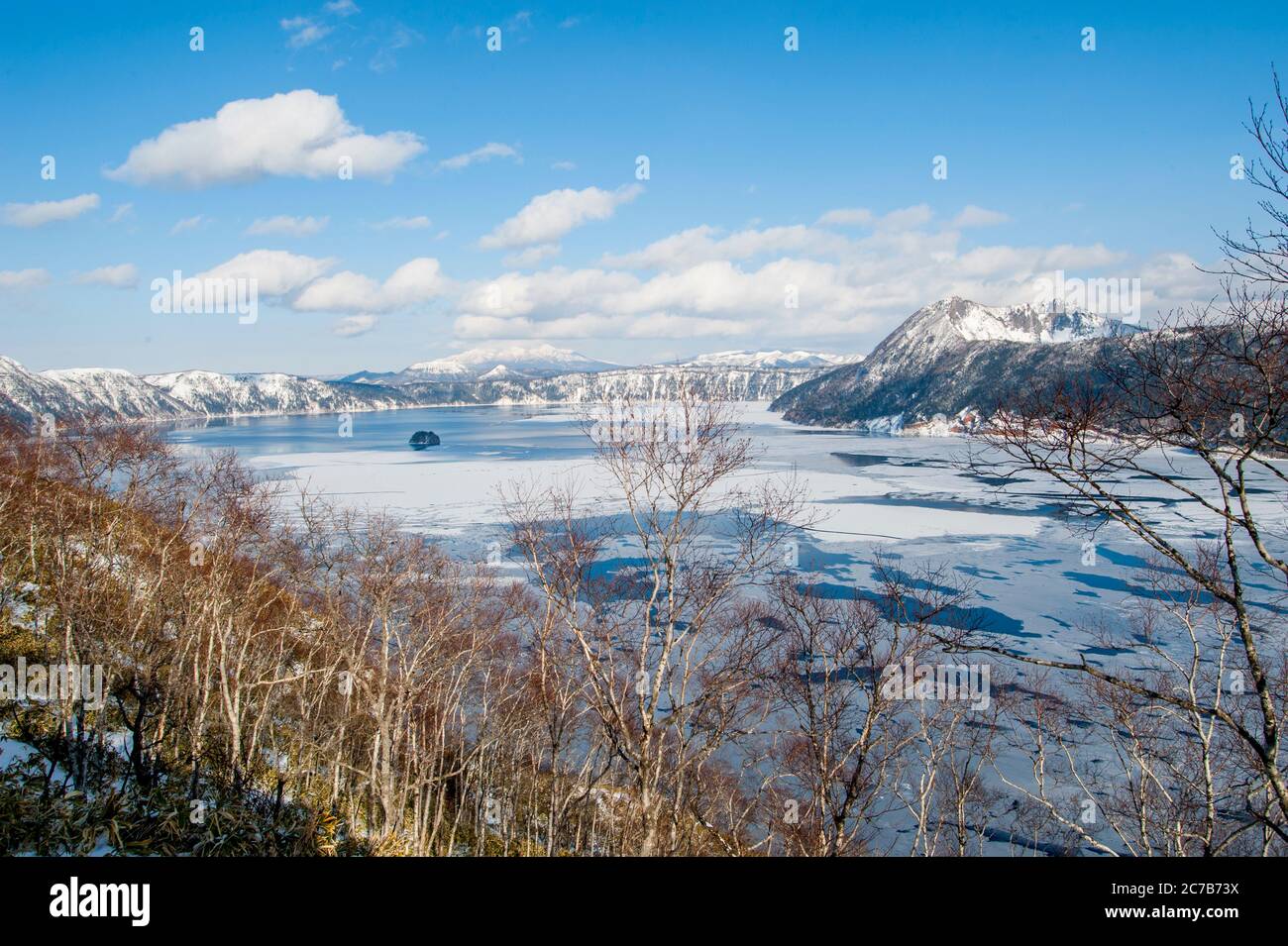 View of Lake Mashu, which is a caldera lake in Akan National Park on ...