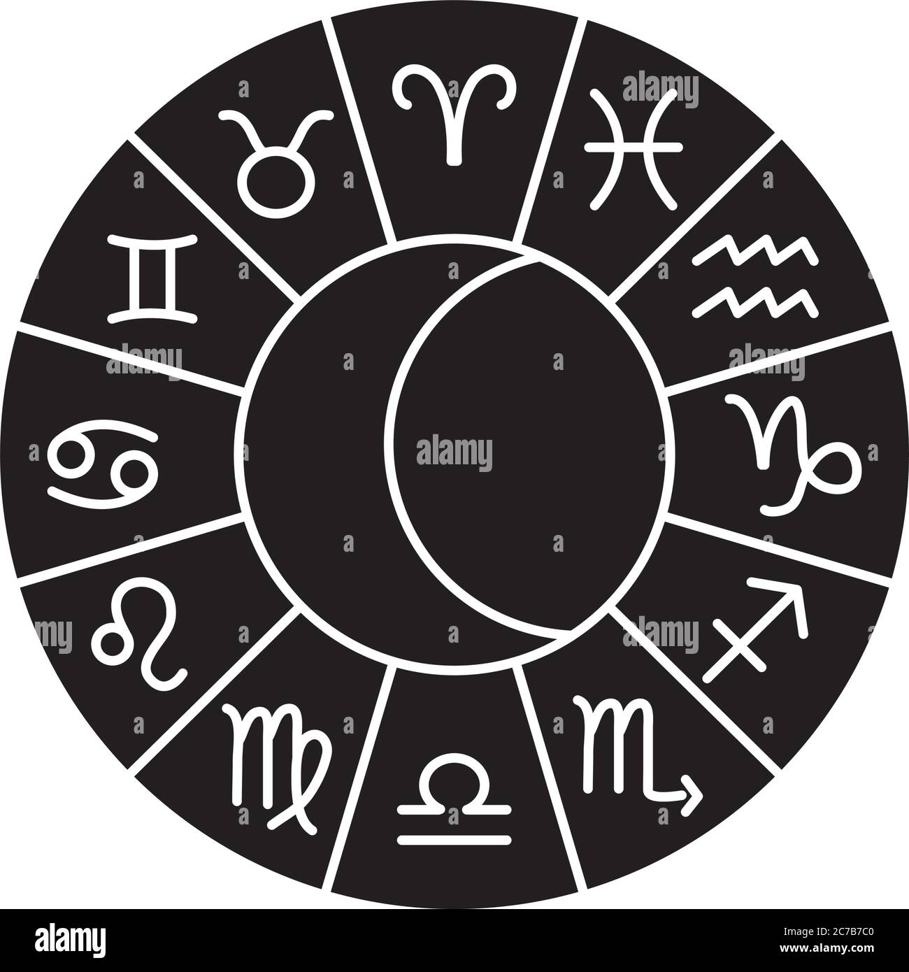 Zodiac circle with astrology symbols icon over white background ...