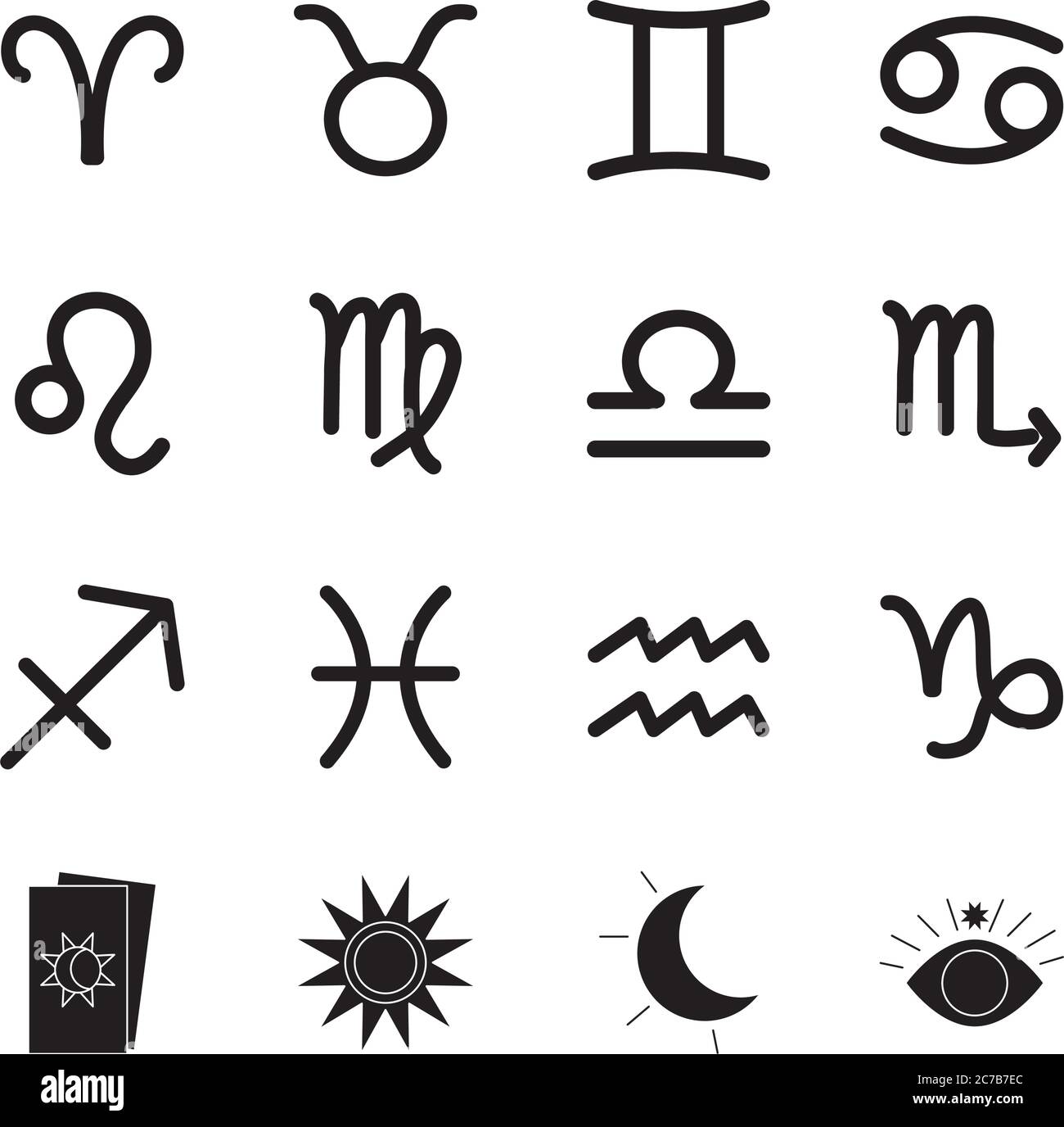 astrology symbols icon set over white background, silhouette style ...