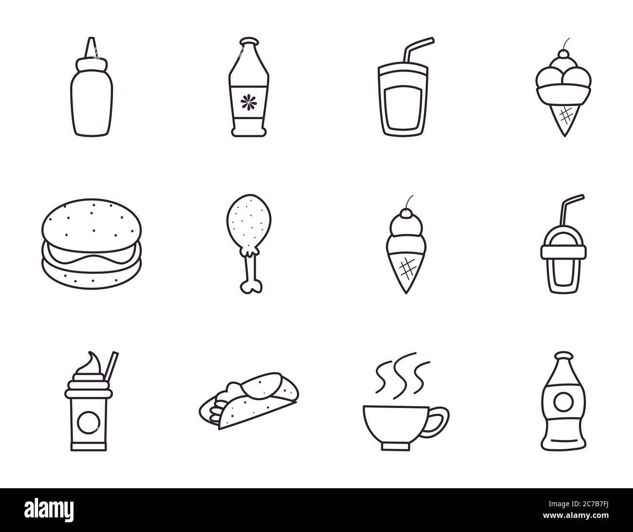 line style icon set design, fast food eat restaurant and menu theme ...
