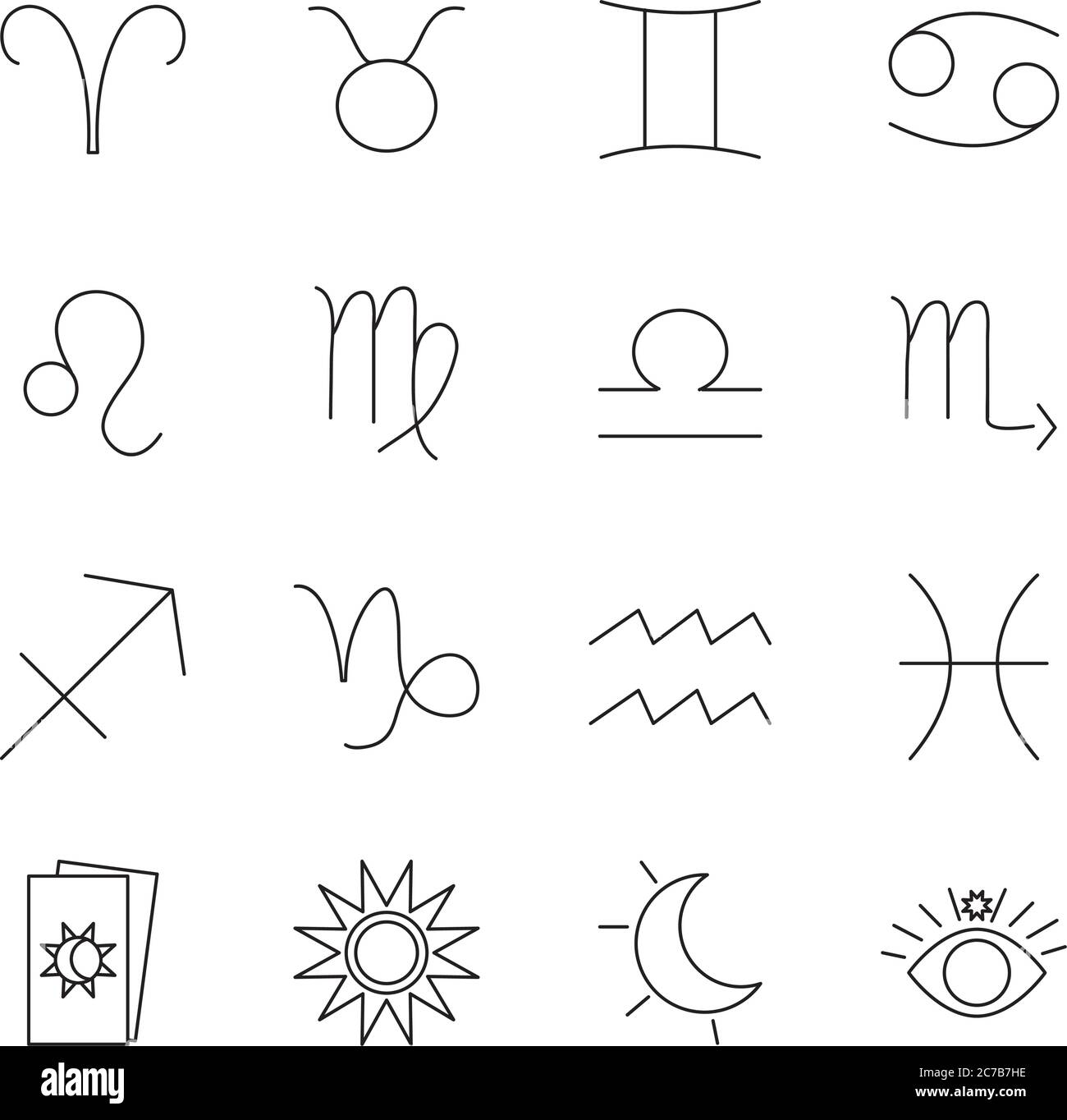 astrology symbols icon set over white background, line style, vector ...