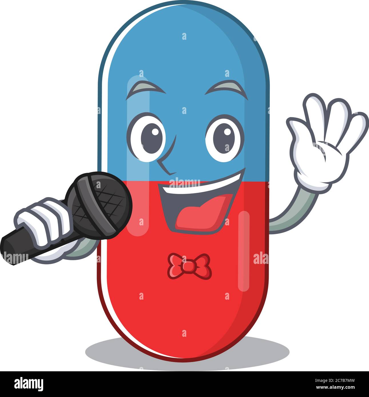 caricature character of pills drug happy singing with a microphone ...