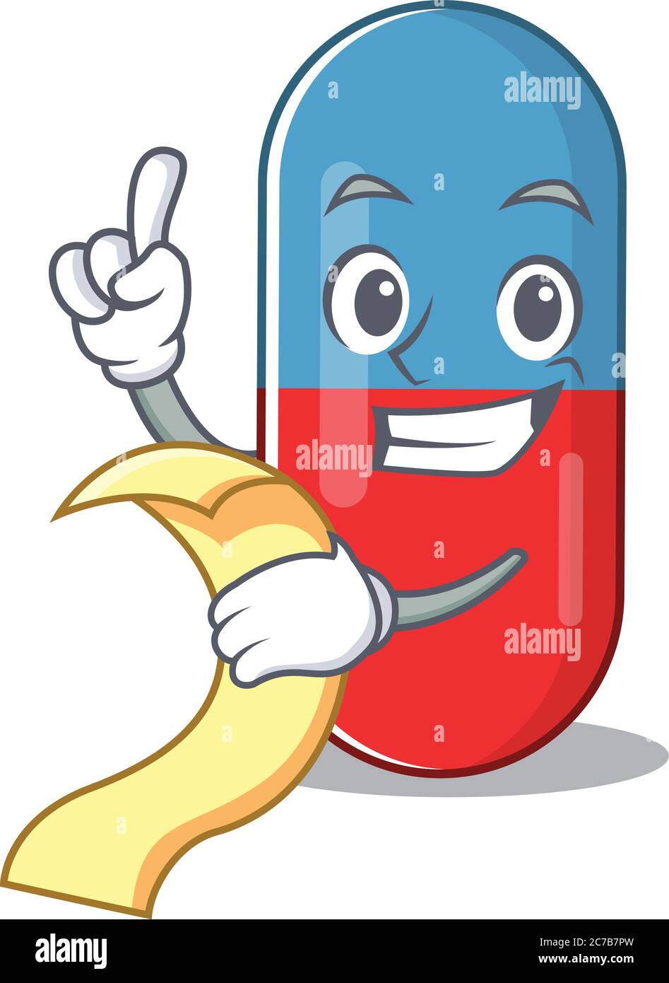 Pills drug mascot character style with food and beverage menu on his ...
