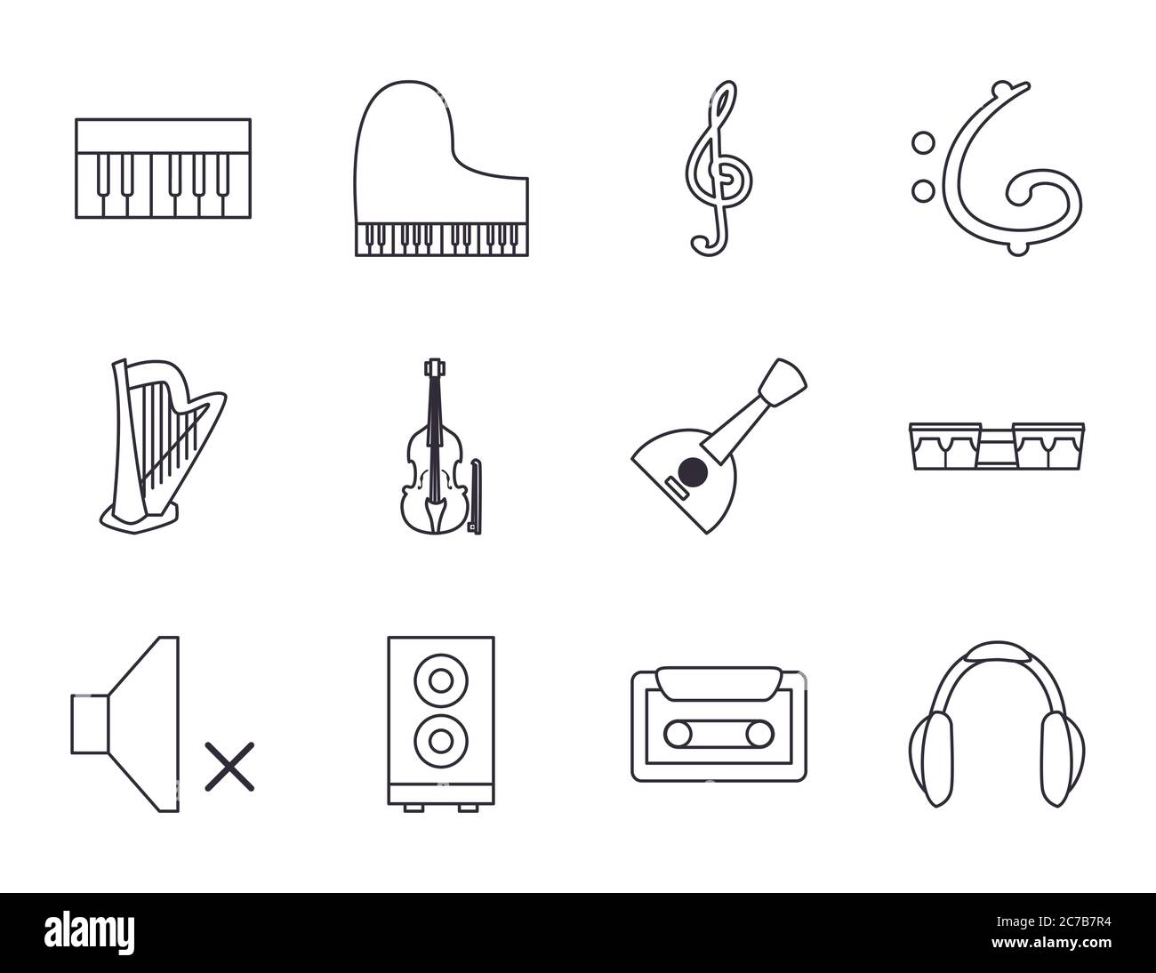 line style icon set design, Music instruments sound melody song musical ...