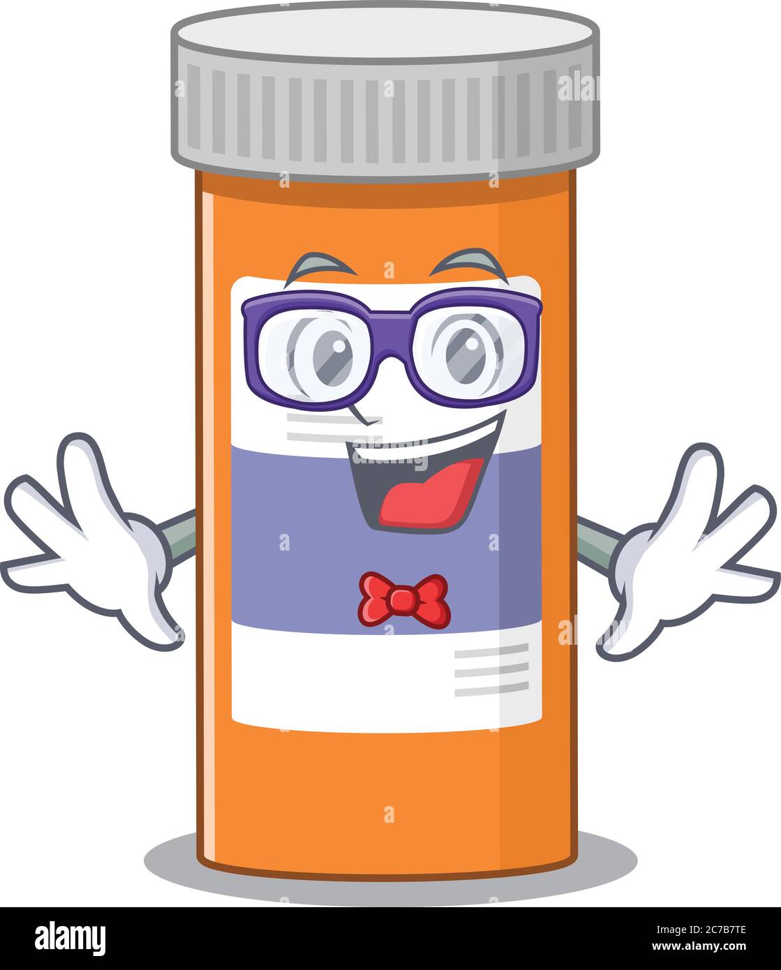 A caricature drawing of nerd pills drug bottle wearing weird glasses ...
