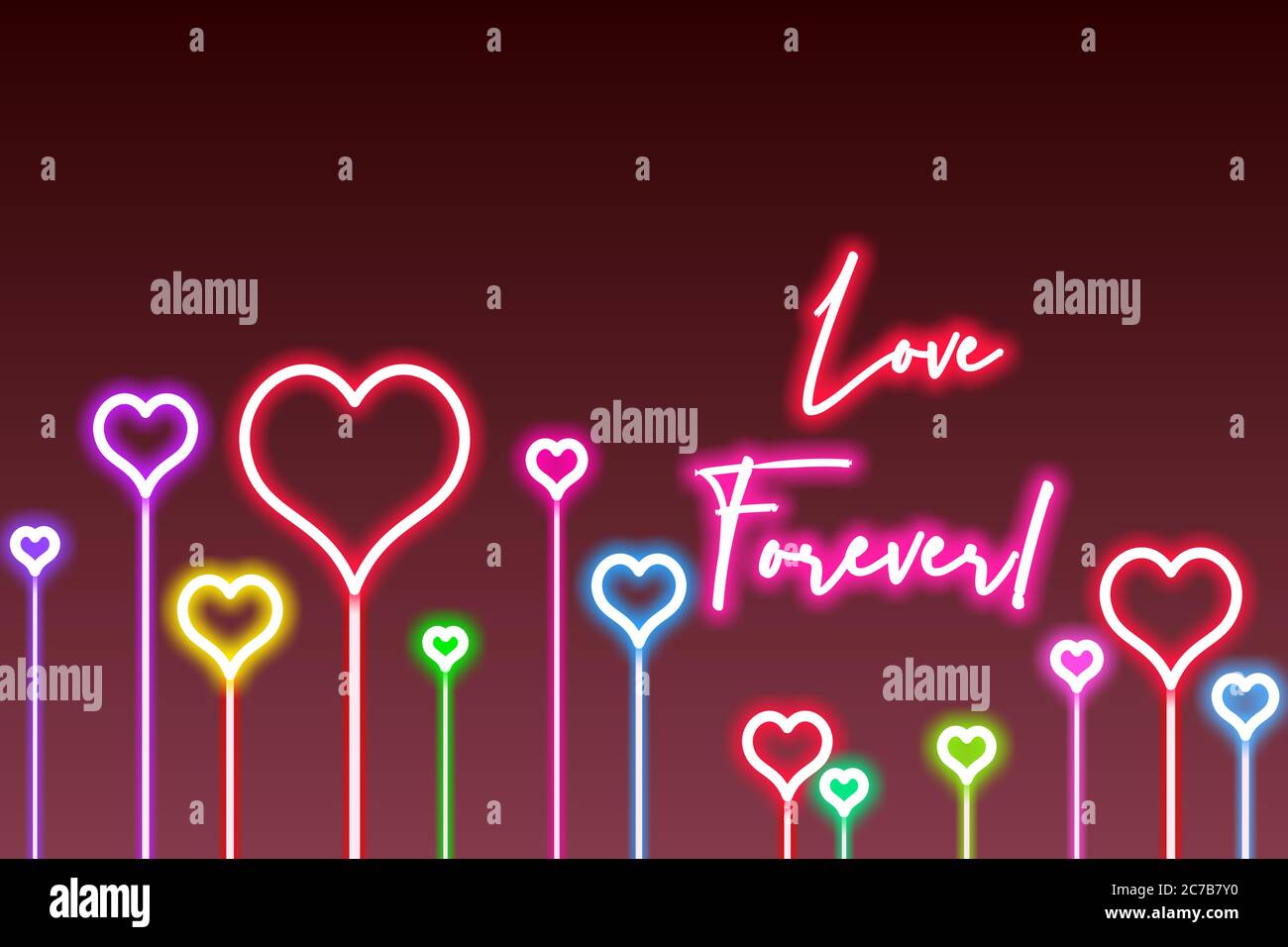 love forever card background poster design in neon style with glowing ...