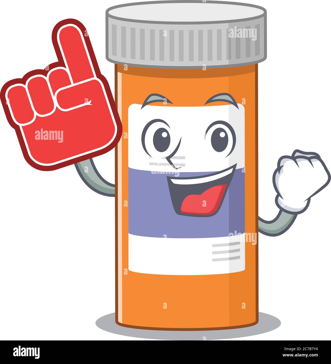 Pills drug bottle in cartoon picture design with Foam finger Stock ...