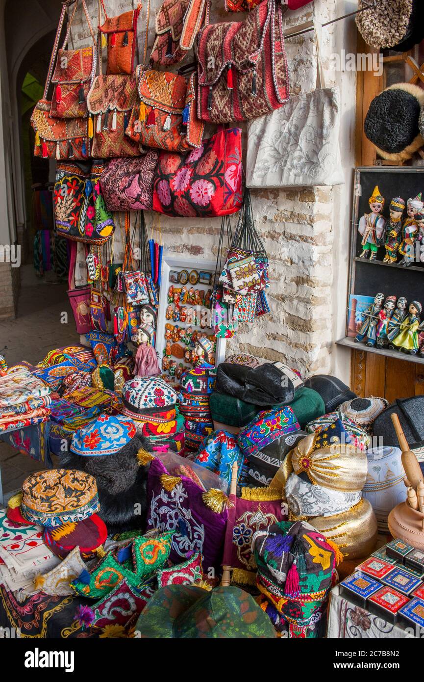 A bazaar scene (a market in a Middle Eastern country) with souvenirs in ...