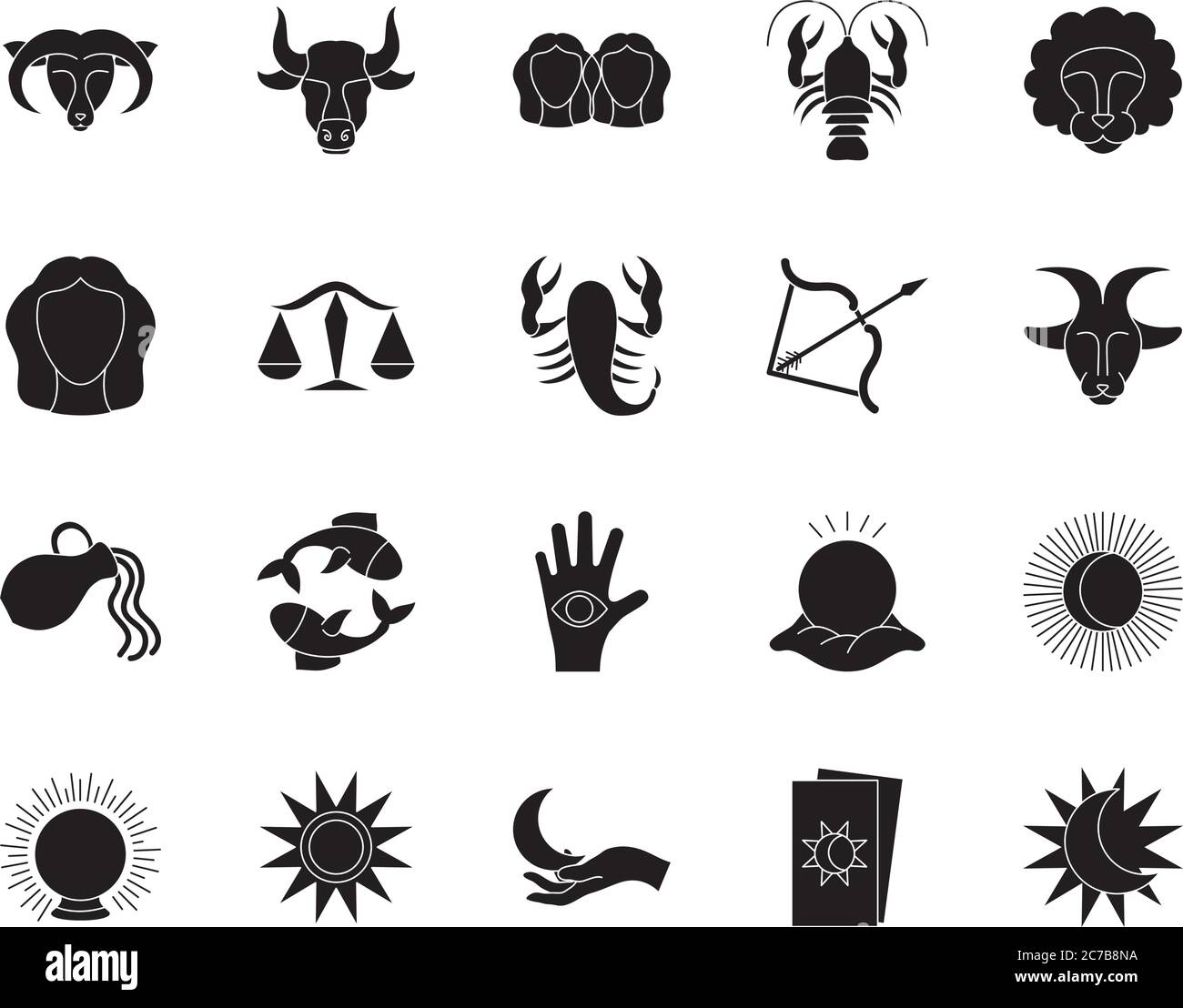sun and astrology icon set over white background, silhouette style ...