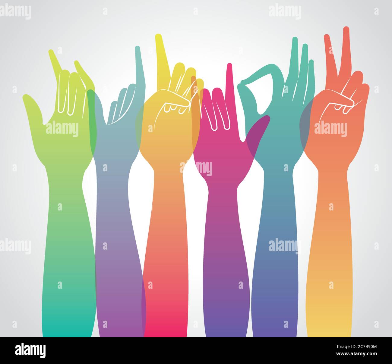 multicolored gradient hands up design of People arm finger person learn ...