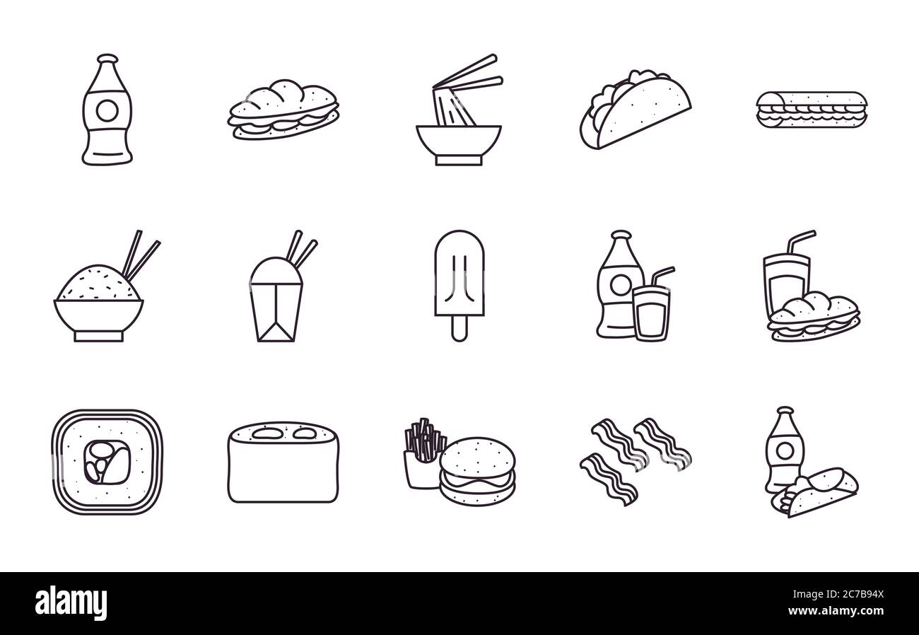 line style icon set design, fast food eat restaurant and menu theme ...
