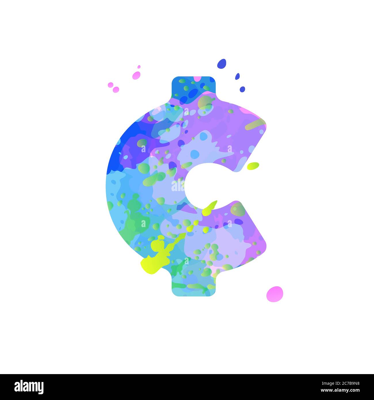 Special symbol cent with effect of liquid spots of paint in blue, green ...