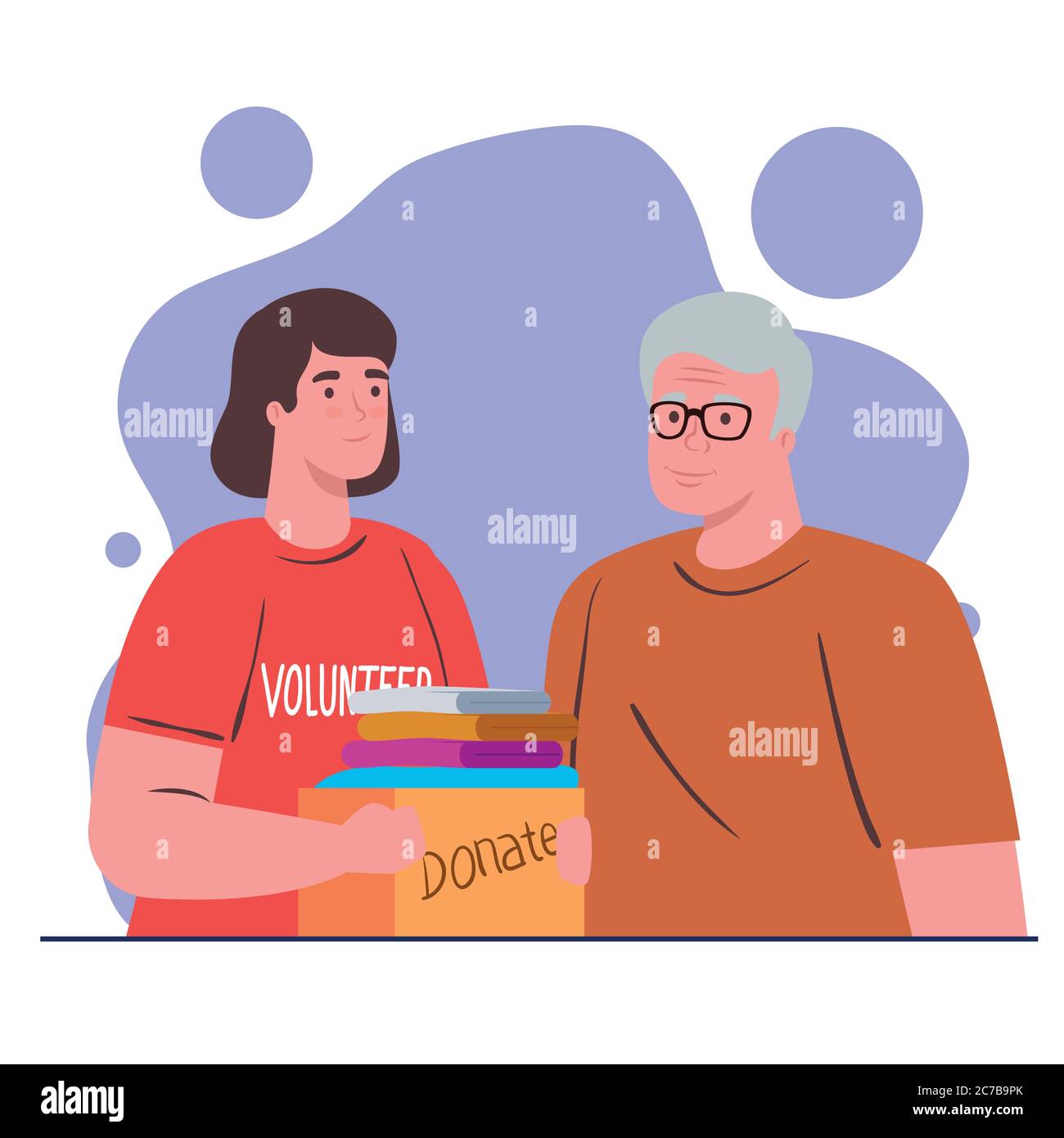 volunteer woman with donate box and old man vector design Stock Vector ...