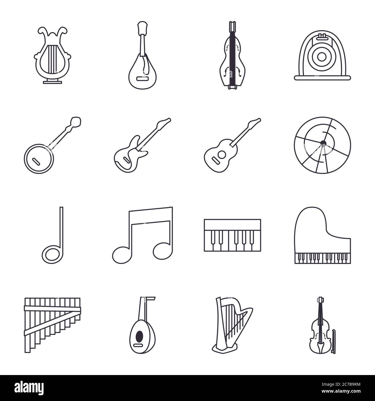 line style icon set design, Music instruments sound melody song musical ...