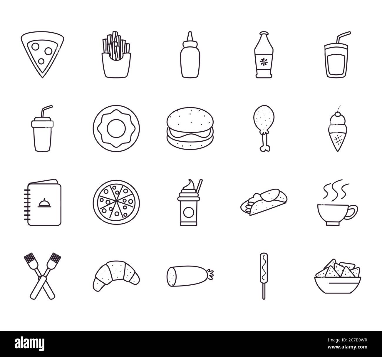 line style icon set design, fast food eat restaurant and menu theme ...