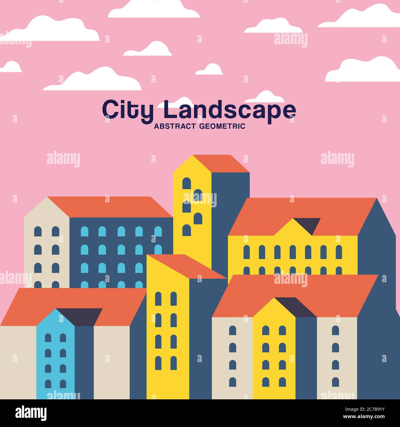 Yellow blue and orange city buildings landscape with clouds design ...