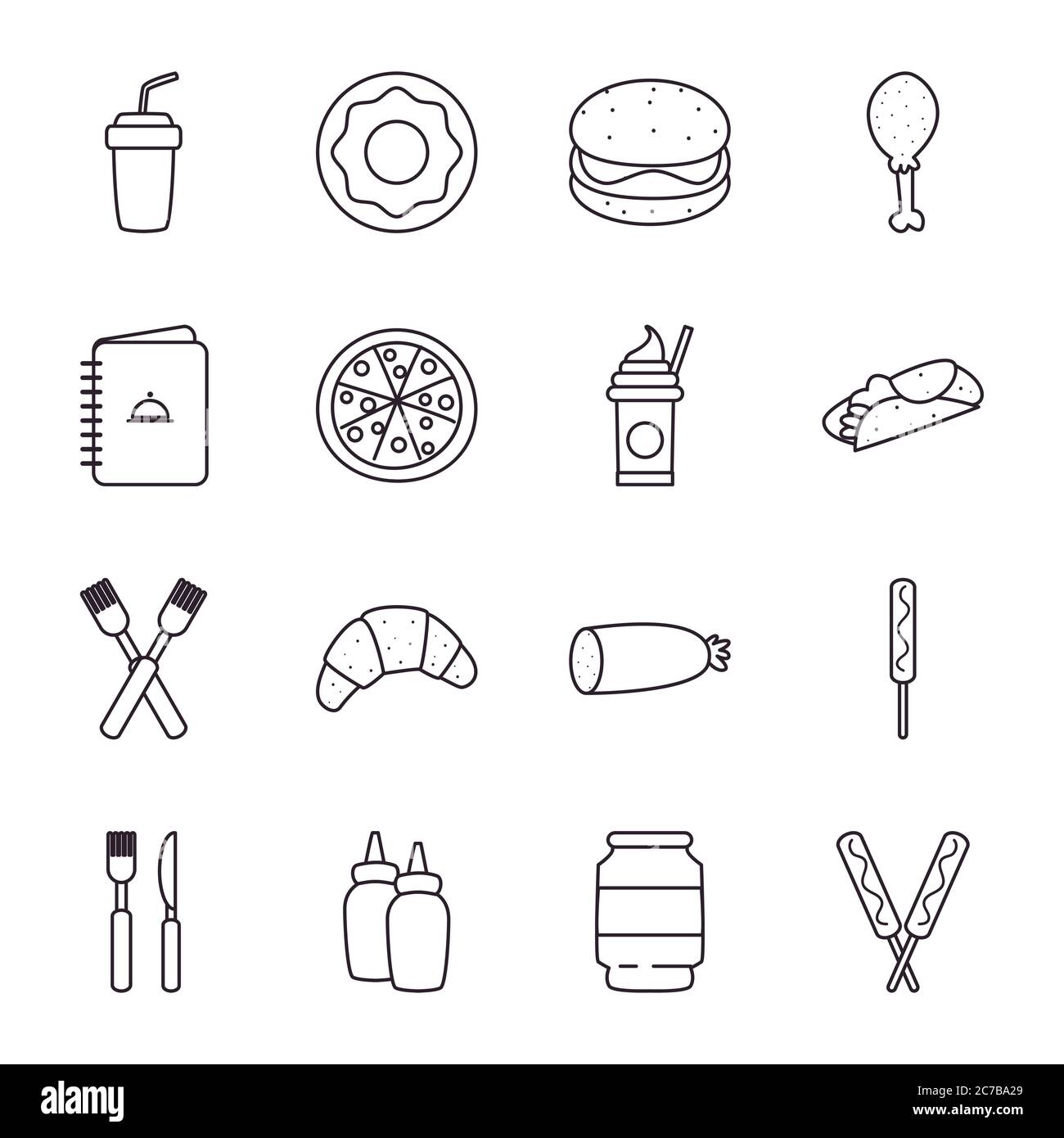 line style icon set design, fast food eat restaurant and menu theme ...
