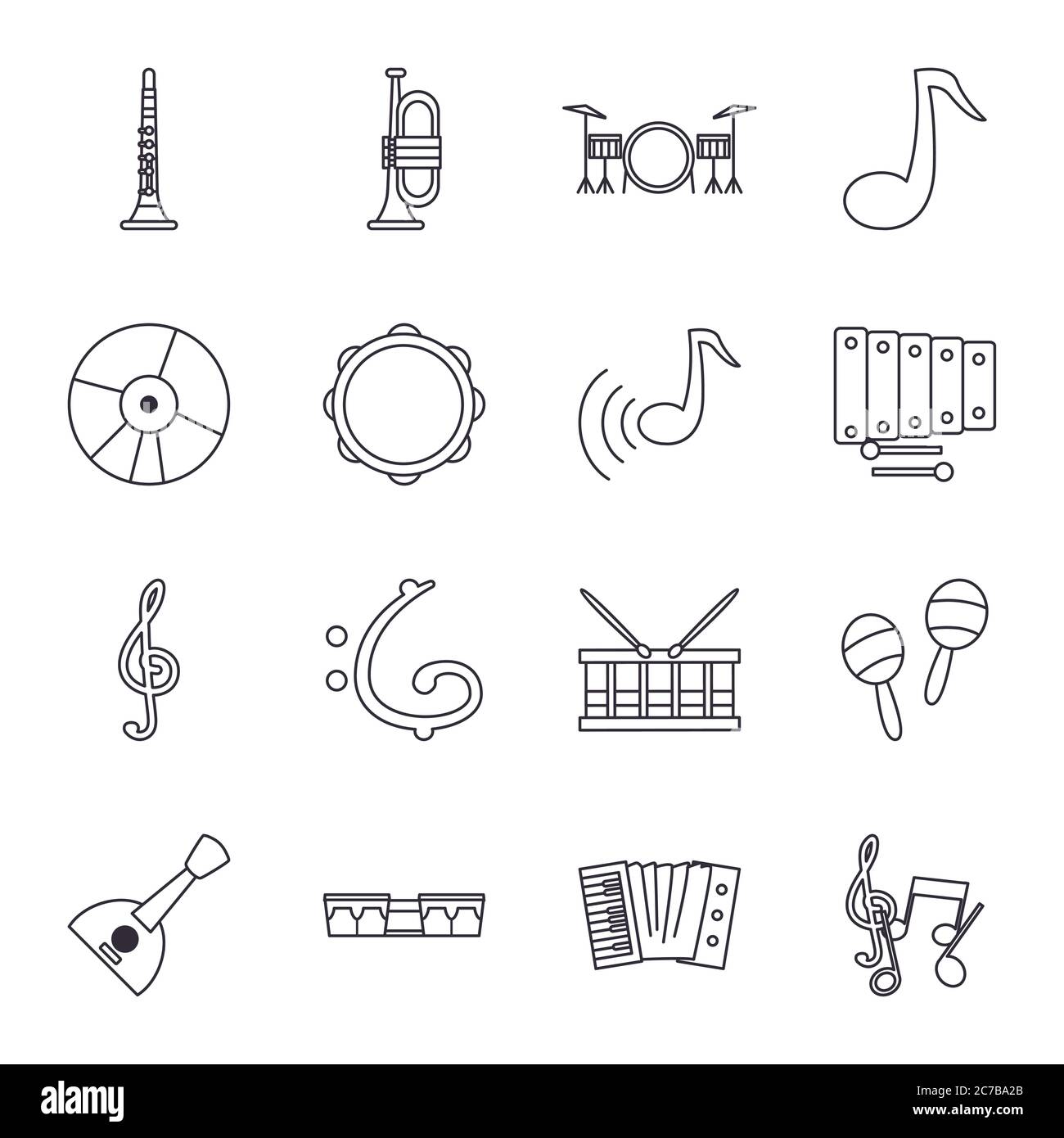 line style icon set design, Music instruments sound melody song musical ...