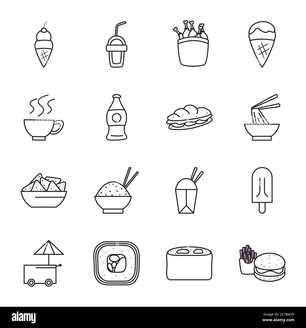 line style icon set design, fast food eat restaurant and menu theme ...