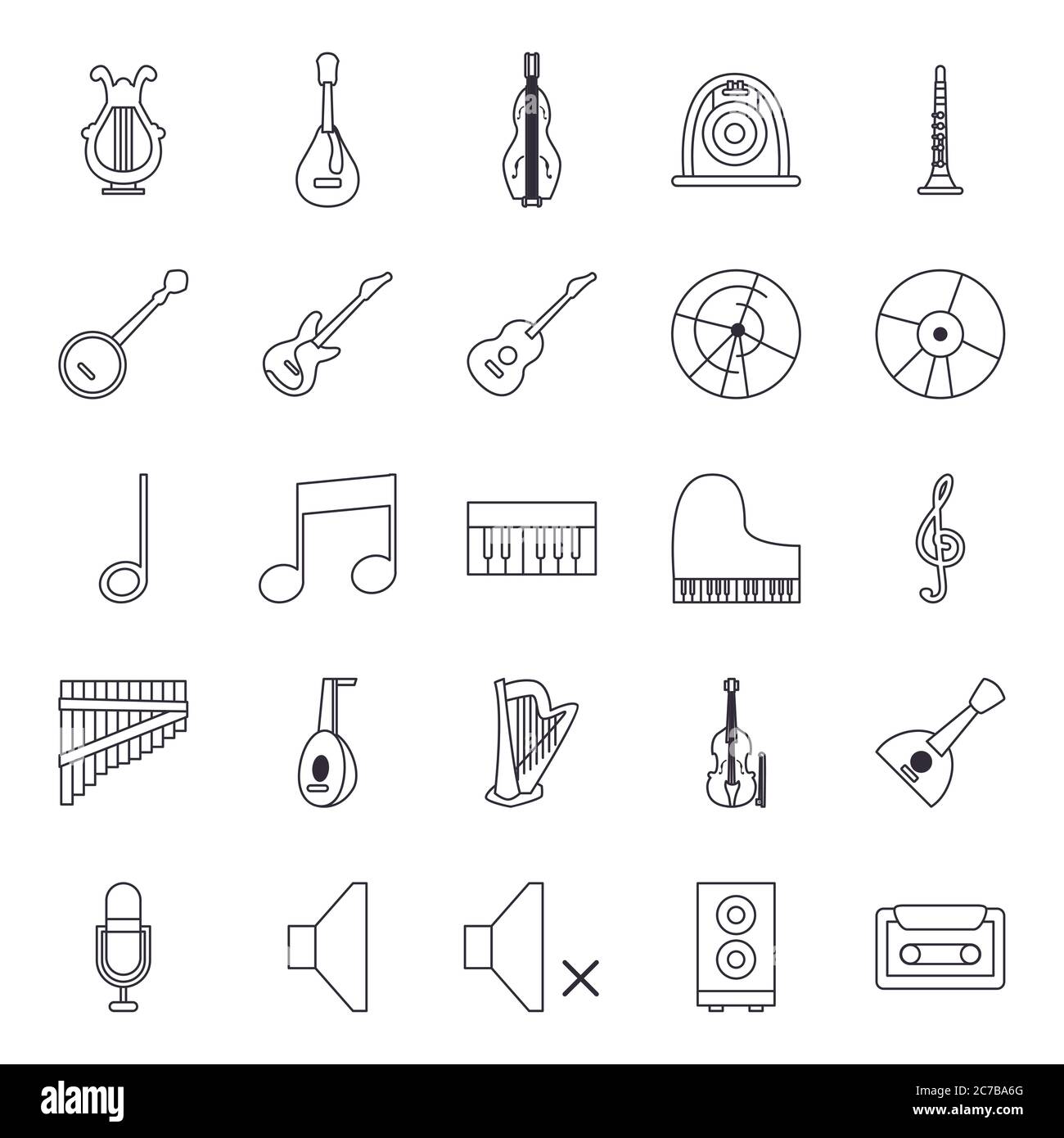line style icon set design, Music instruments sound melody song musical ...