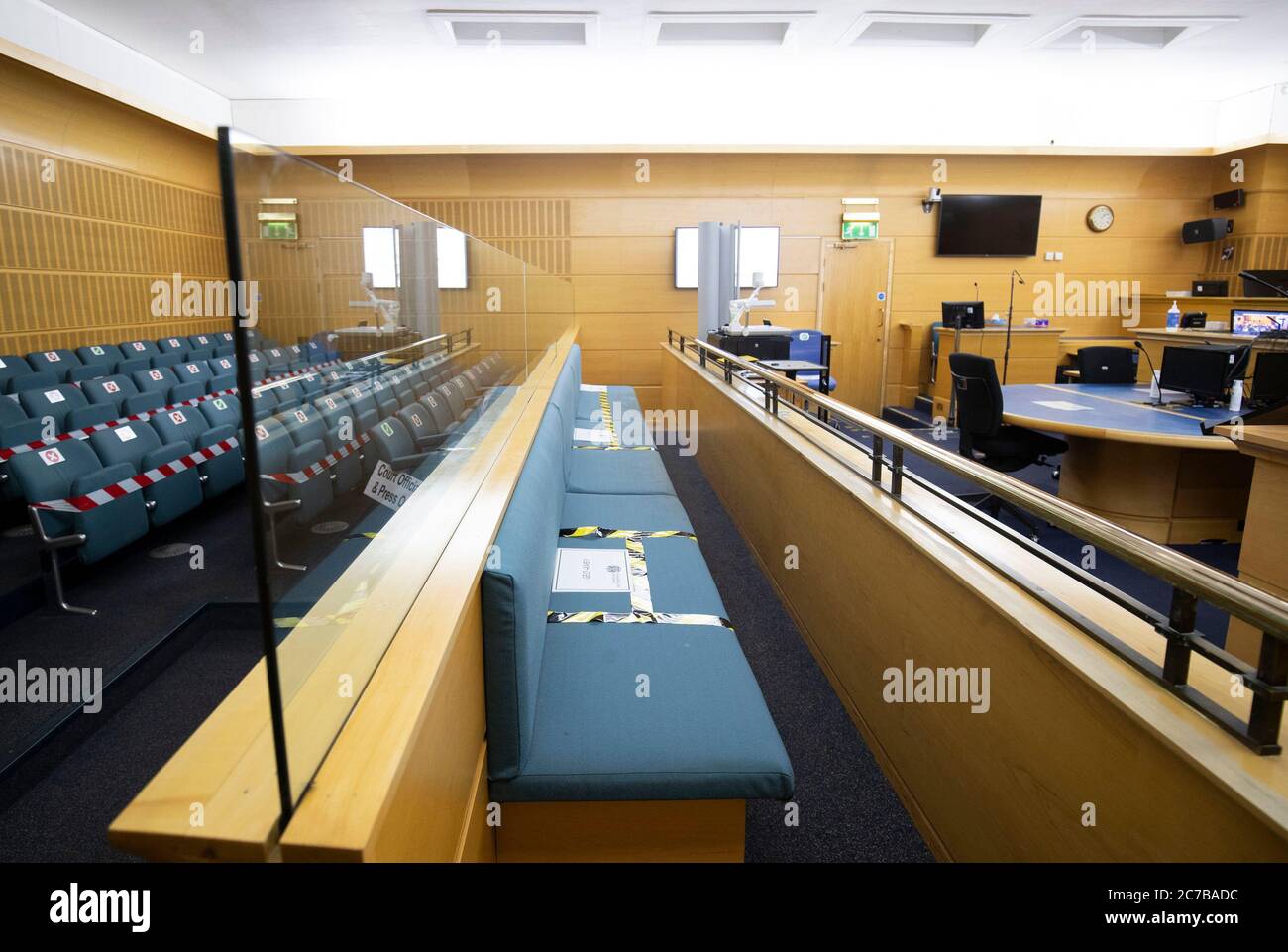 Social distancing and safety measures inside Court 1 where trials will ...