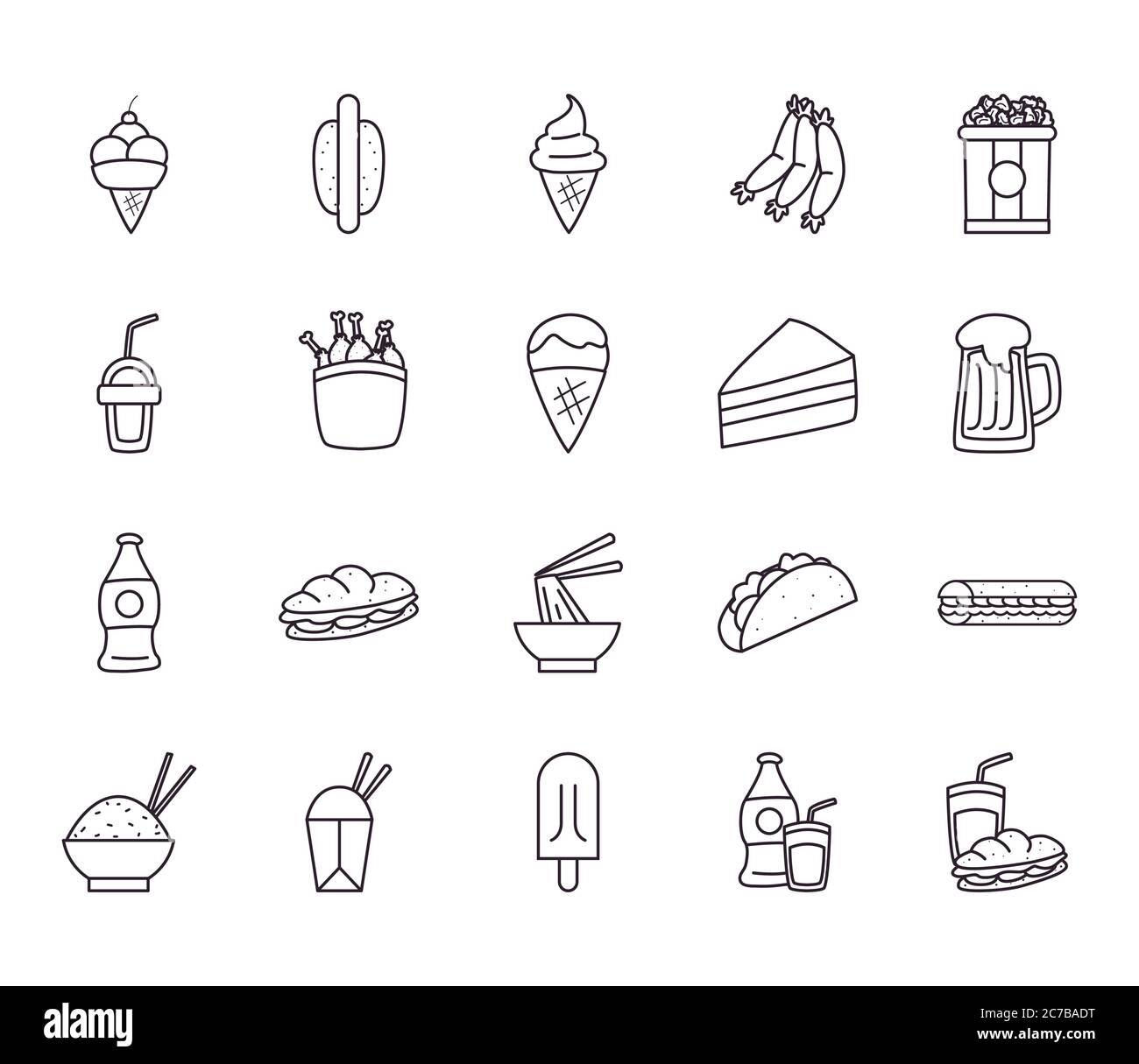 line style icon set design, fast food eat restaurant and menu theme ...