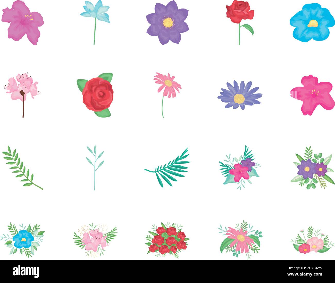 pink flower and beautiful flowers icon set over white background ...