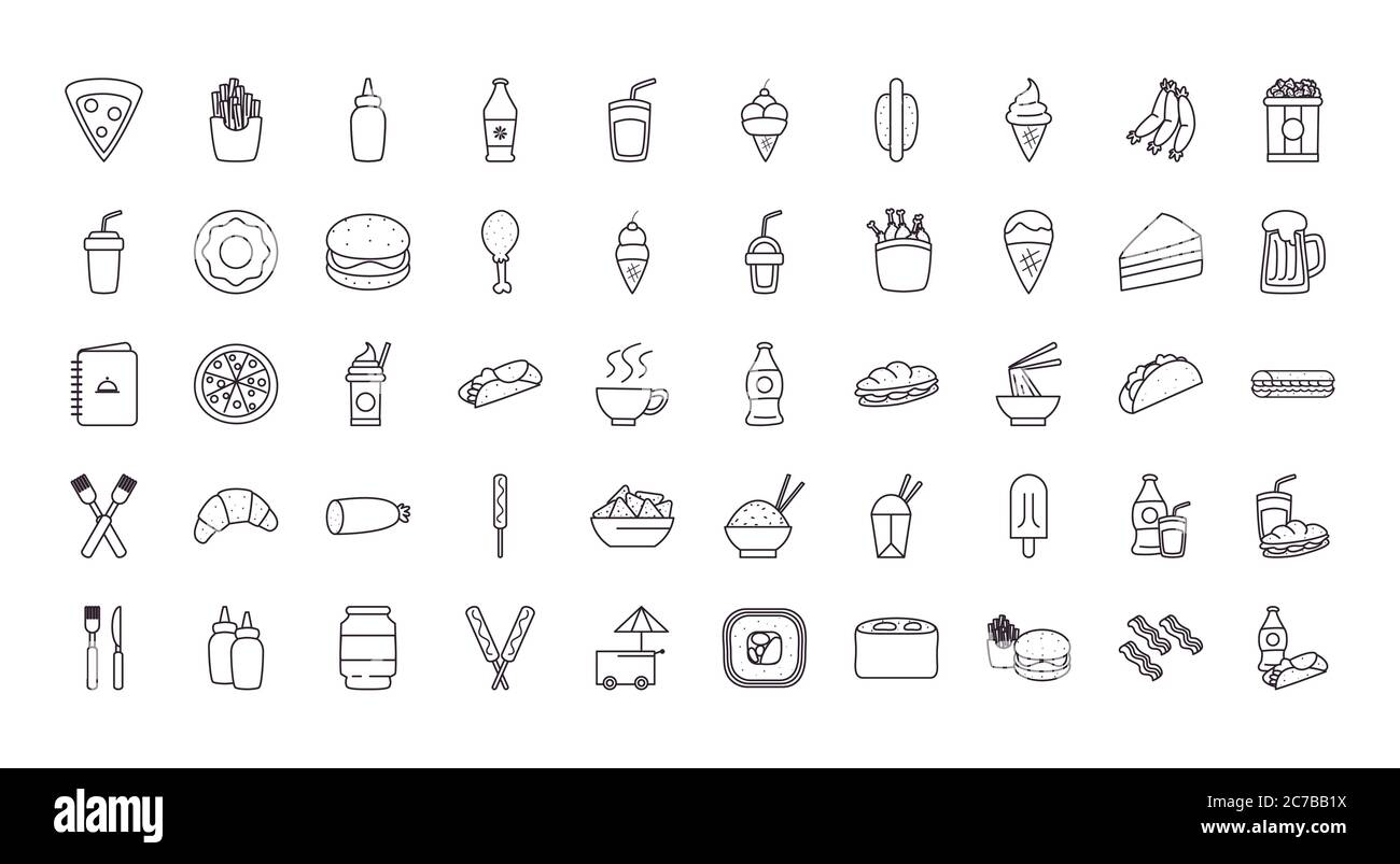 line style icon set design, fast food eat restaurant and menu theme ...