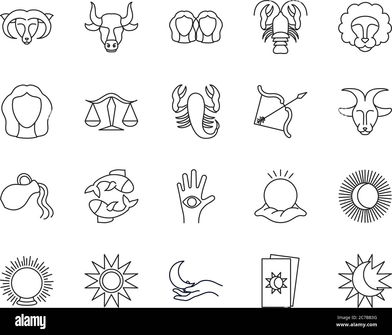 sun and astrology icon set over white background, line style, vector ...