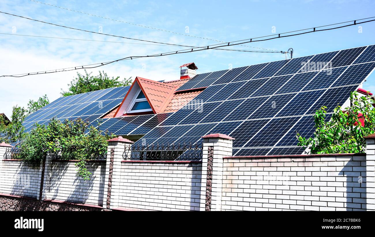 solar panels, Close up shot of a solar panel array with blue sky, Solar ...