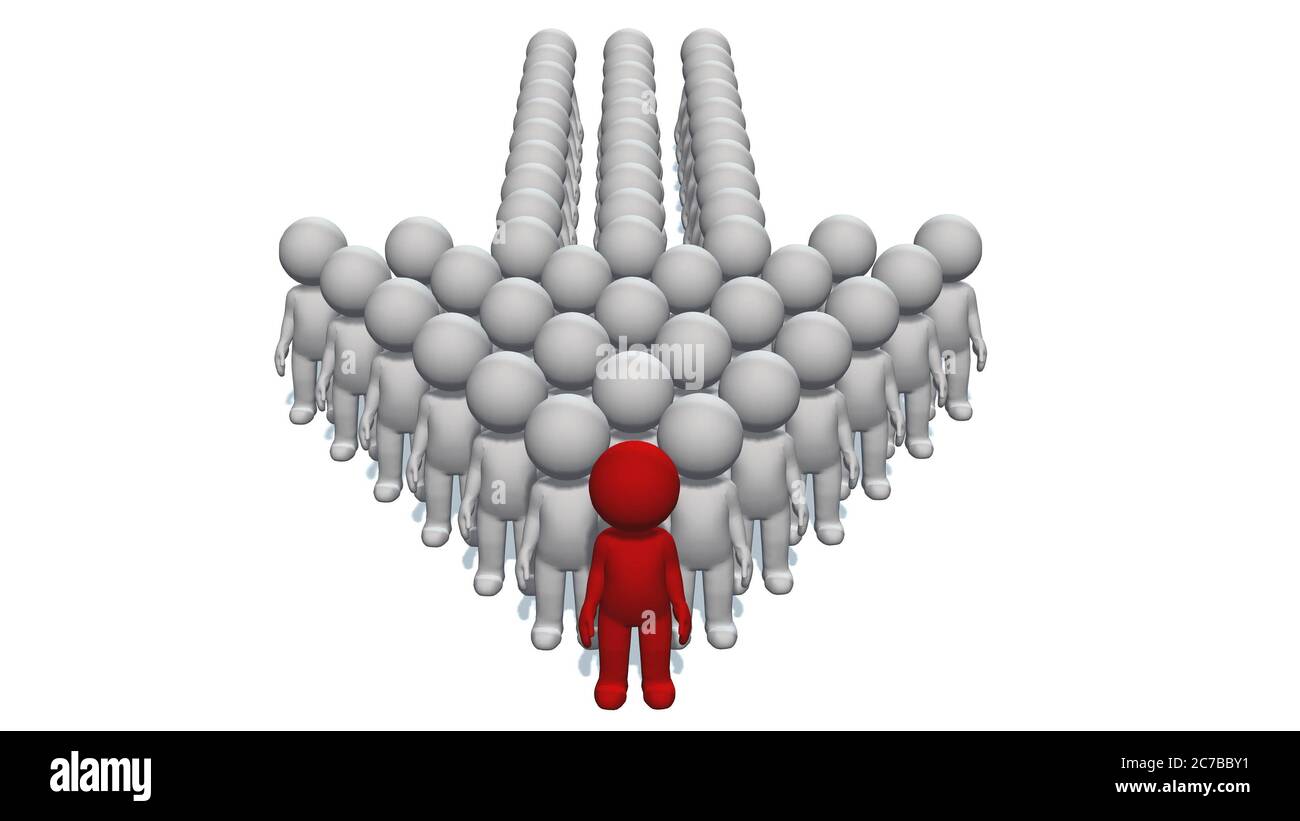 Index arrow made of 3D people with a leader in red in front - isolated ...